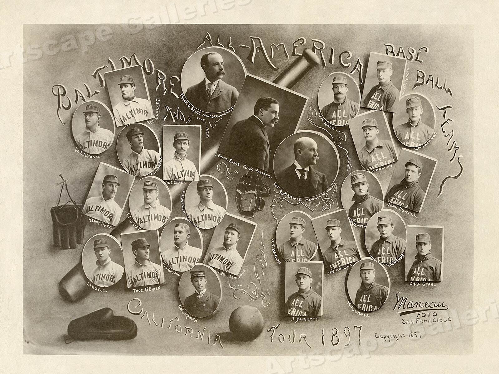 1897 Baseball Tour Teams Art Print Vintage Style Baseball Sports Poster ...