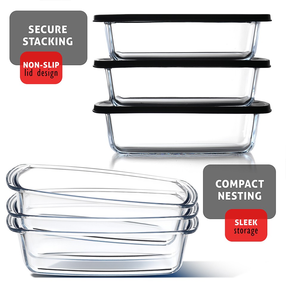 Glass loaf Baking Pan with lid, Set of 3-6 of Baking Pan, Airtight BPA ...