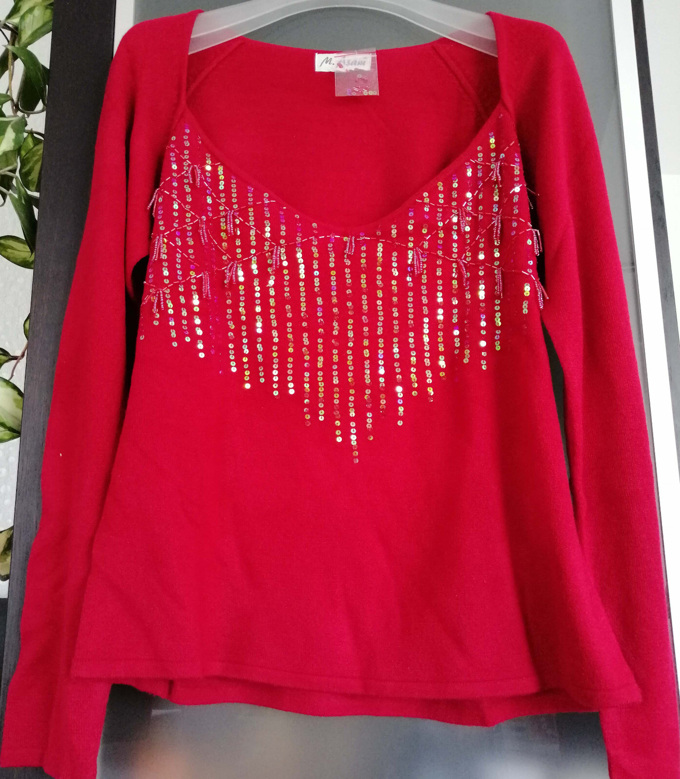 Festlicher Damen Pullover Rot mit Pailletten Pulli Gr 42 M.Asam ...