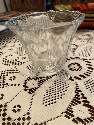 Vintage Magnesium Glass Snail Footed Etched Candy Dish | eBay