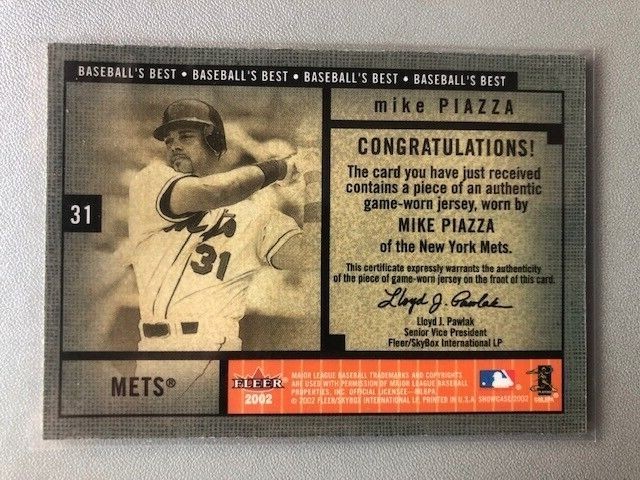 2002 Fleer Showcase Baseball Best's Memorabilia #31 Mike Piazza (NY ...