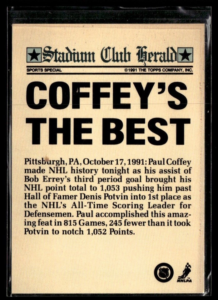 1991-92 Stadium Club Members Only Paul Coffey Pittsburgh Penguins #212 ...