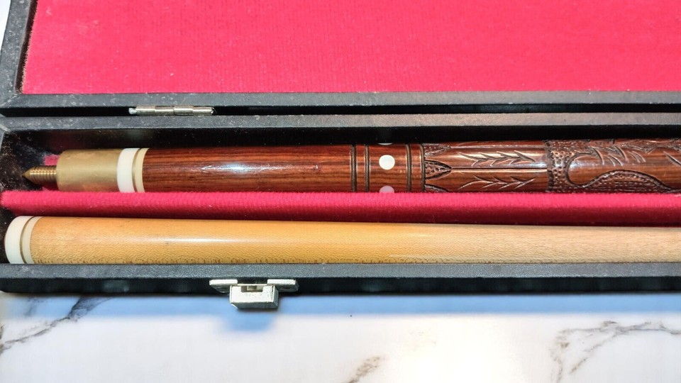 Rare Vintage Pool Cue Adam AH - 46 Carved Wood Mother of Pearl Inlay ...