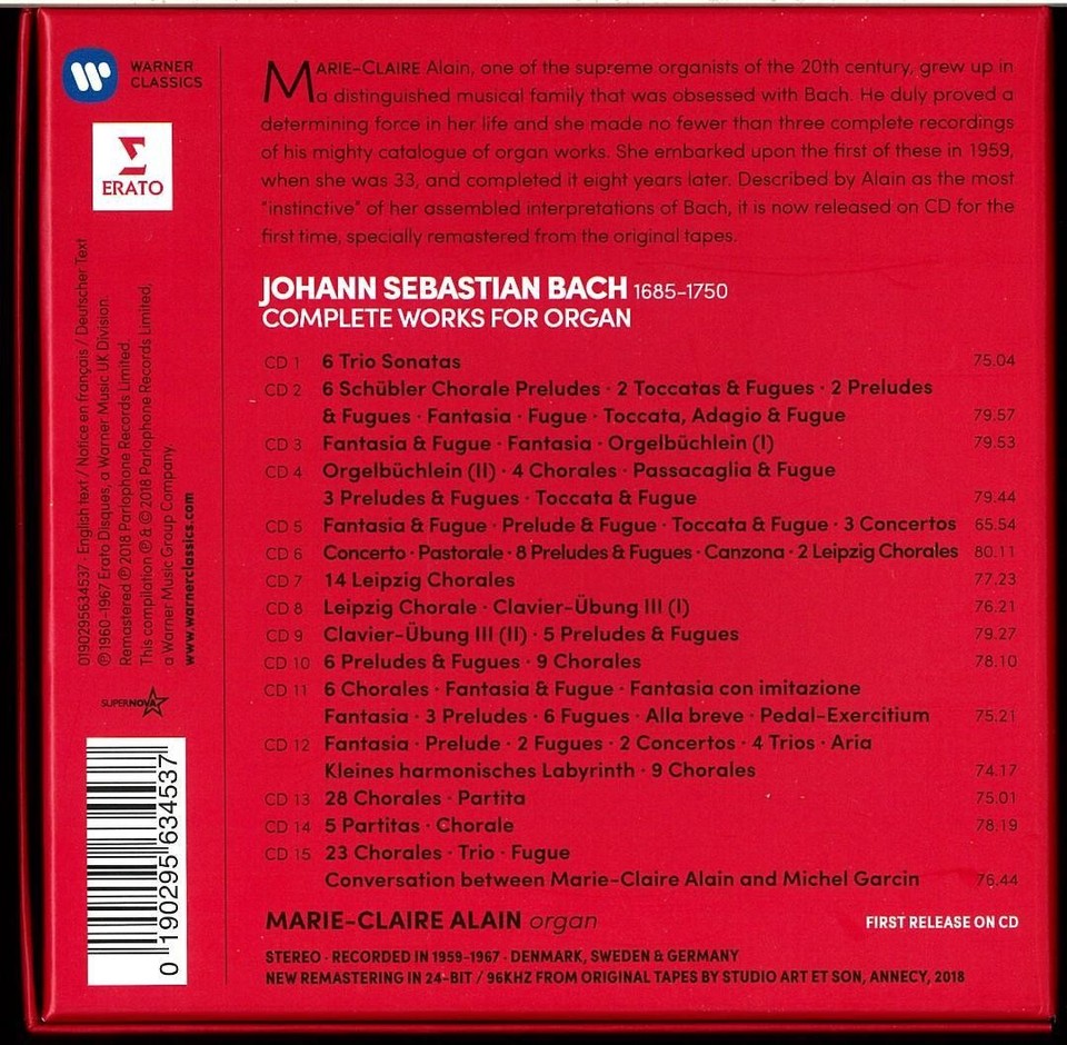 [Near Mint] Marie-Claire Alain: Bach/Complete Organ Works, Overseas CD ...