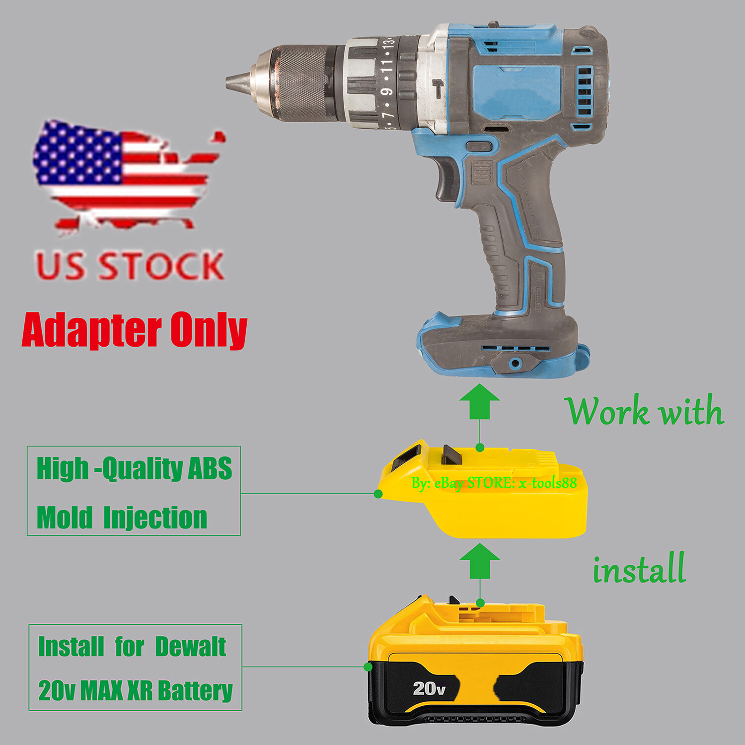 1 Adapter for Hercules 20v Tool To fits DeWalt 20v XR Battery/Low ...
