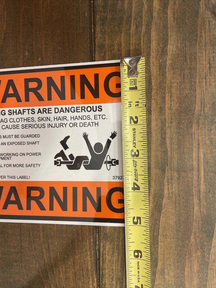 WARNING rotating shafts are dangerous decal. New. 5 x 7 inches. 3M ...