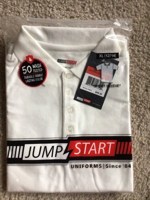 Jump Start Girl's Basic Short Sleeve 4-Button Uniform Polo White Size ...