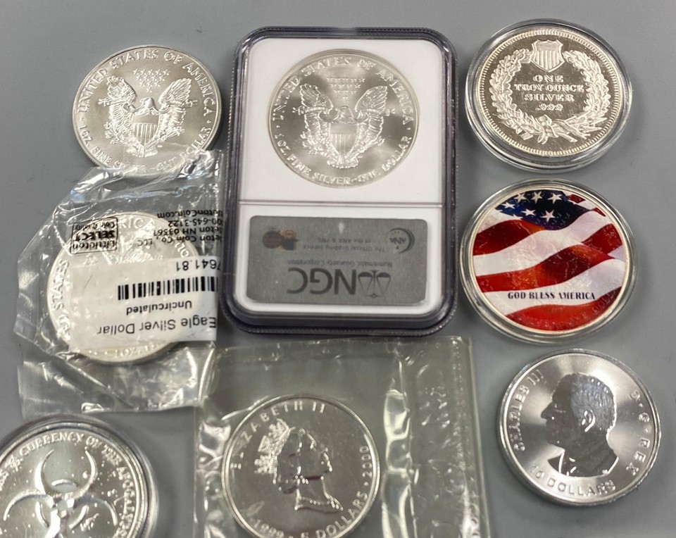 15 Troy Ounces .999 Silver Coins Bars Rounds nice mix L23978 | eBay