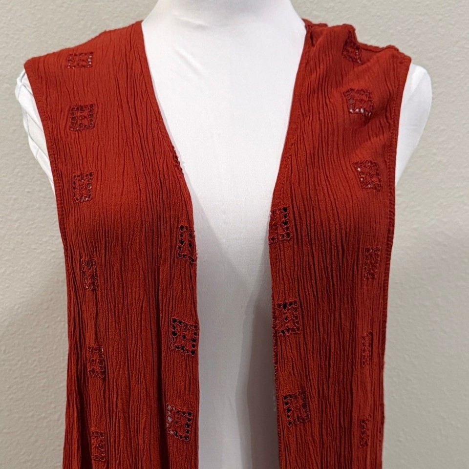 Coldwater Creek Rust Orange Long Duster Embroidered Boho Artsy Plus ...