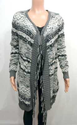 American Rag Grey Fringe Open Front Wool Cardigan Jacket Sweater Women ...