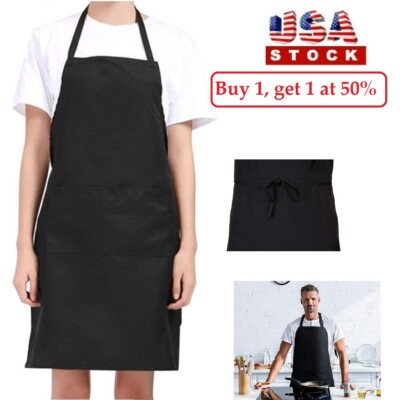 1Pack Cooking Kitchen Aprons Apron With 2 Pockets for Men Women Black ...