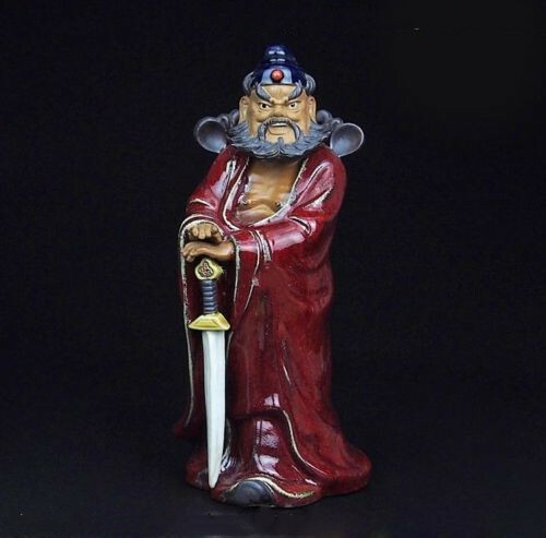 11" China Feng Shui Pottery Wucai Porcelain Zhongkui God Hold Sword ...