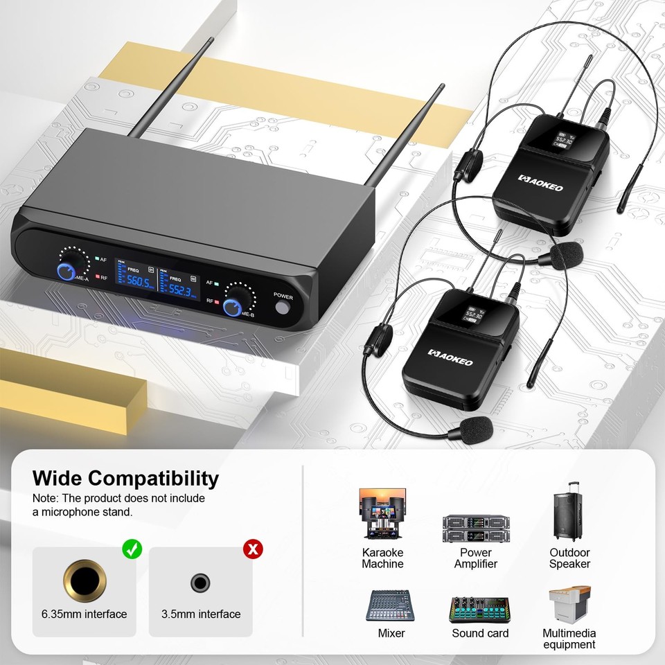 Wireless Microphone System,Metal Wireless Mic Set with Bodypack/Headset ...