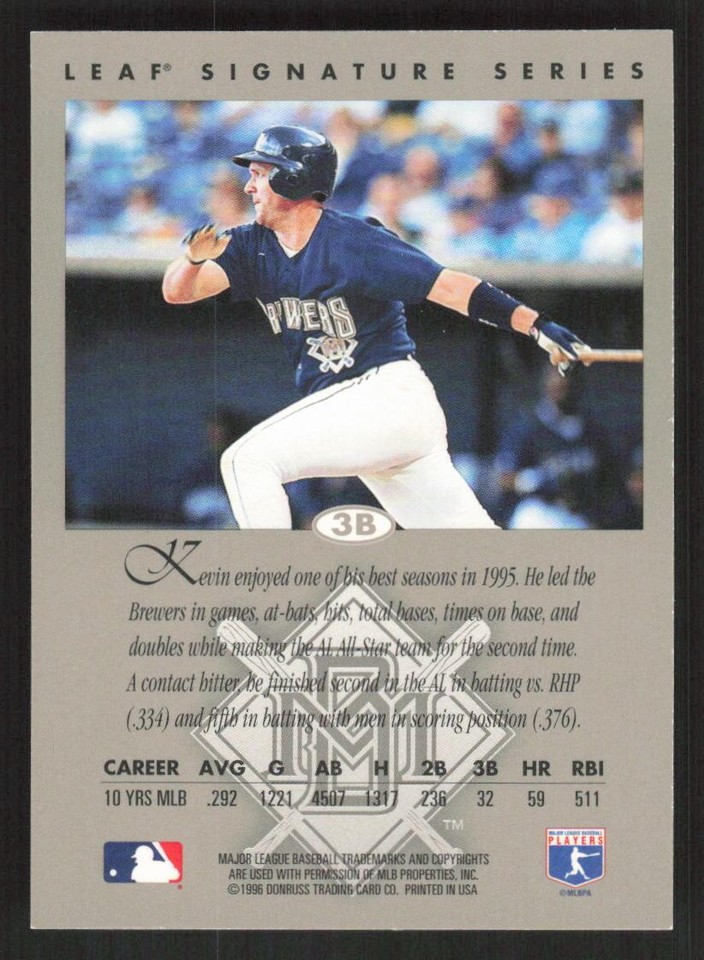 1996 LEAF SIGNATURE SERIES KEVIN SEITZER AUTOGRAPHS SILVER MILWAUKEE ...