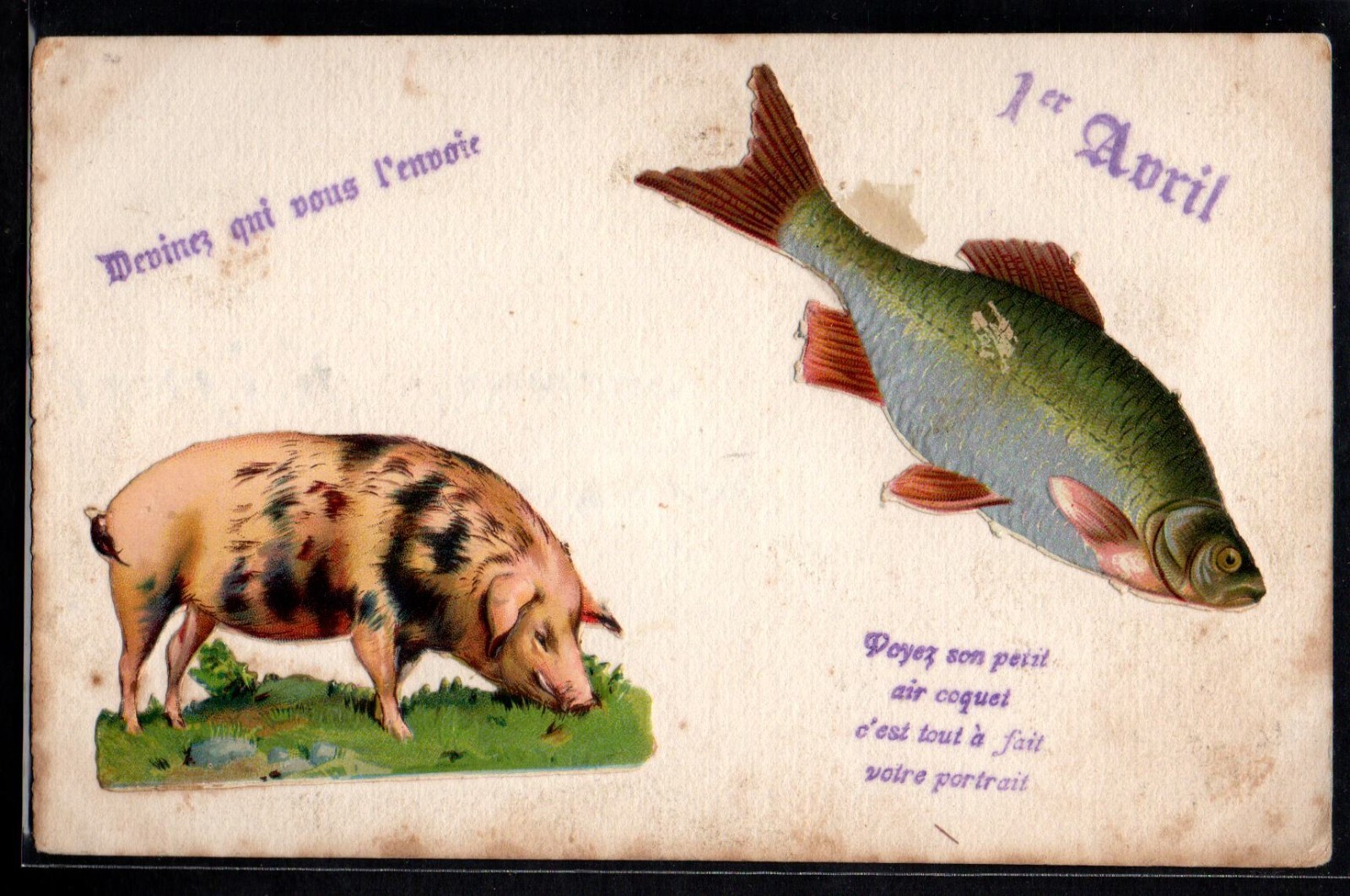 BA091 1er AVRIL APRIL FOOLS DIE CUT PIG FISH CHROMO Découpis COCHON | eBay