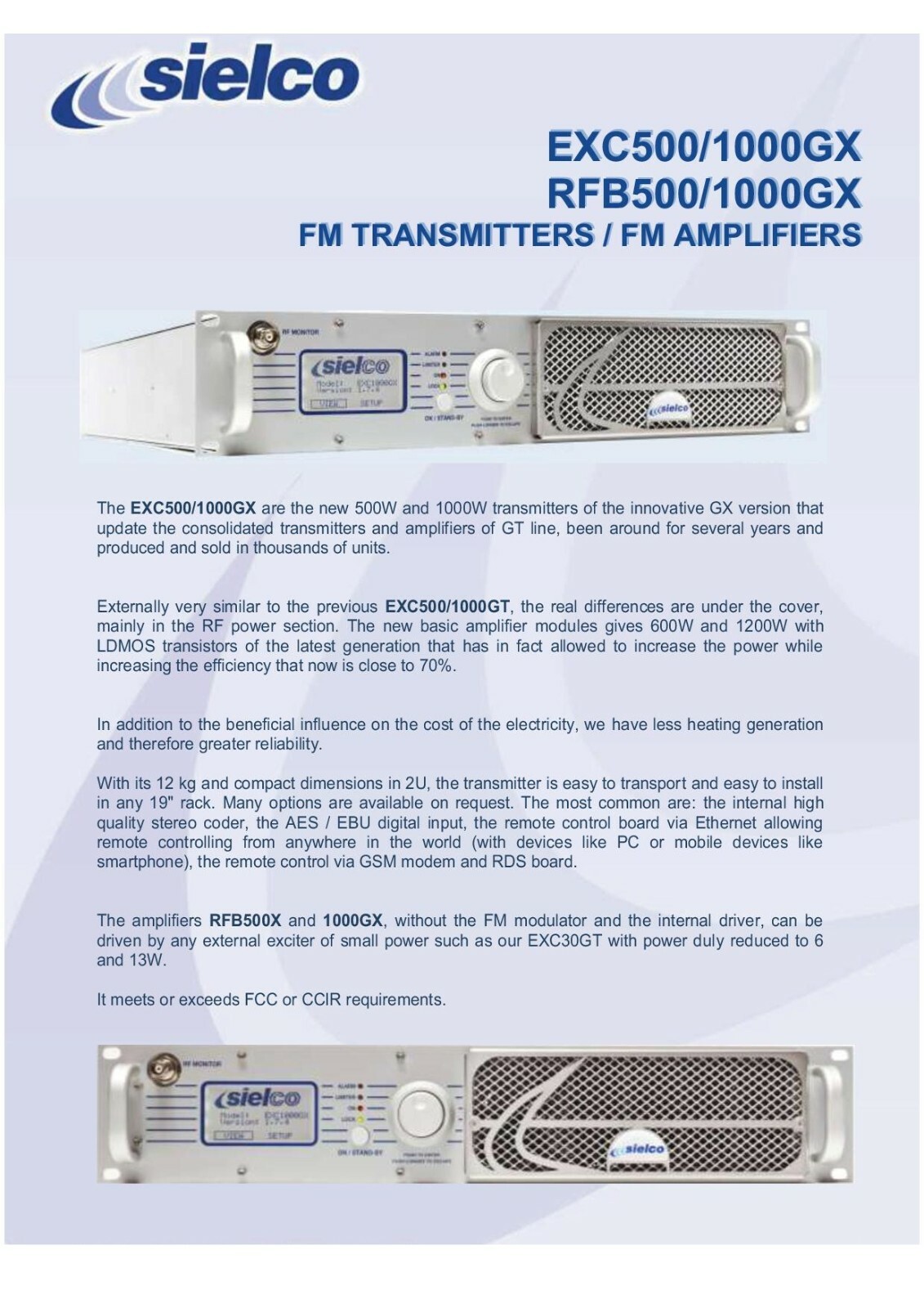 Broadcast Prof SIELCO GX 1000w FM Transmitter Wide Band 88 108 Mhz | eBay