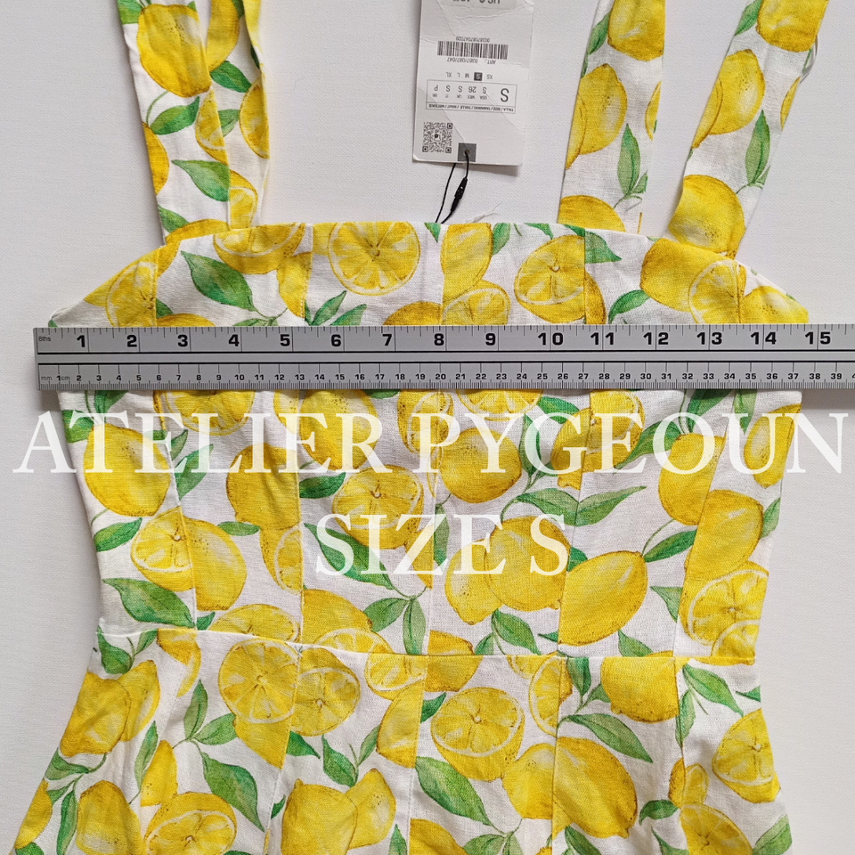 NWT ZARA Lemon Printed Linen Blend Dress w/ Bow Straps 0387/087 Sz XS ...
