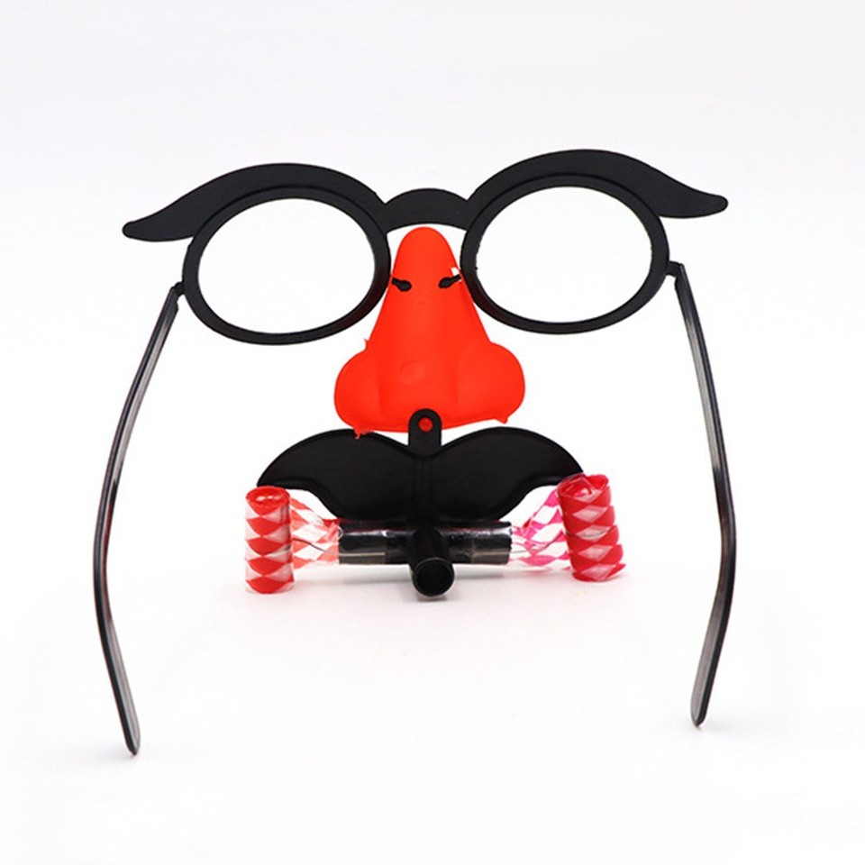 2PCS Funny Props Nose Mustache Glasses Whistle Costume Round Frame ...