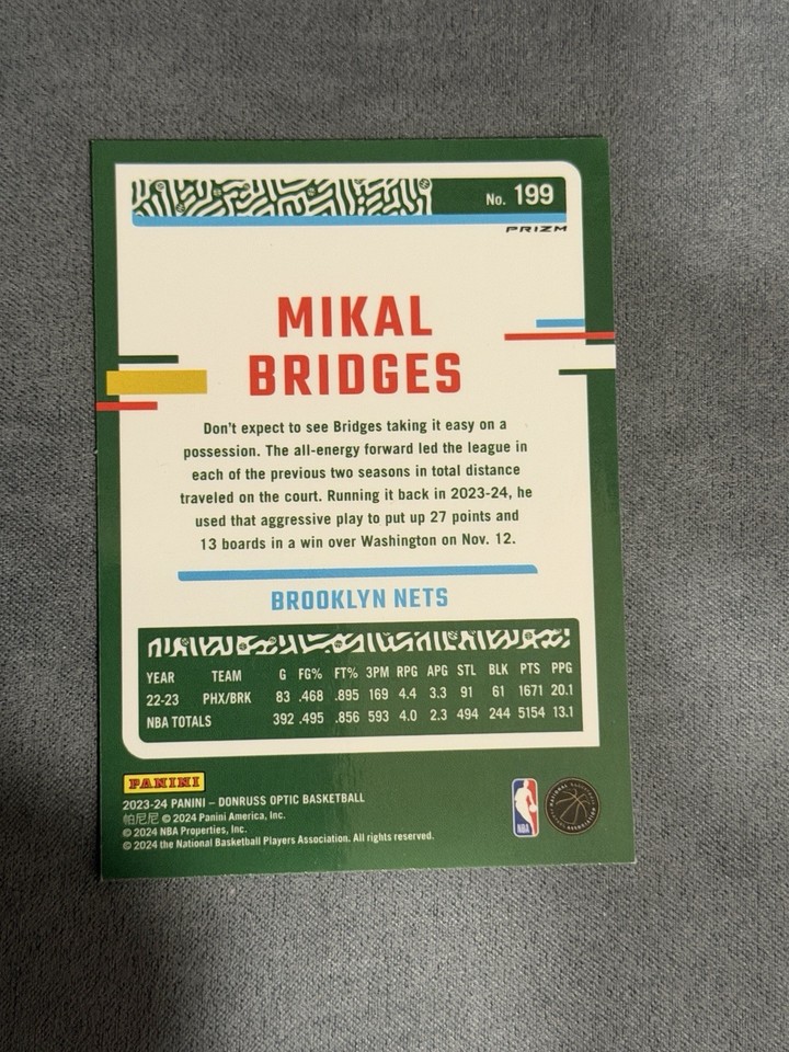 2023-24 Panini Donruss Optic - Mikal Bridges #199 Green Hyper Prizm | eBay
