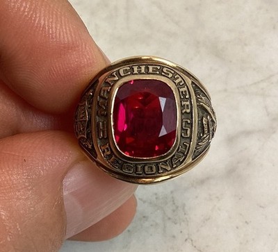 VTG 10K Gold Red Stone 1966 Manchester Regional High School Class Ring ...