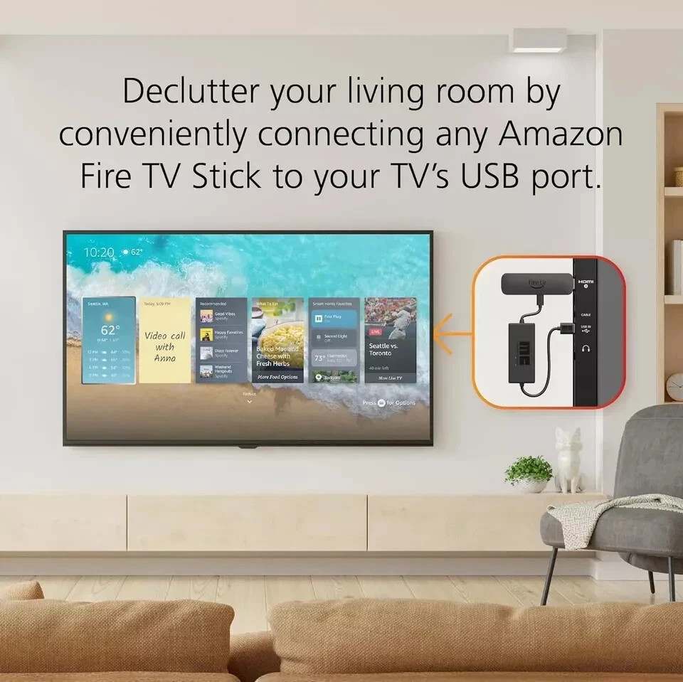 Mission USB Power Cable For Amazon Fire Tv Eliminates The Need For AC ...