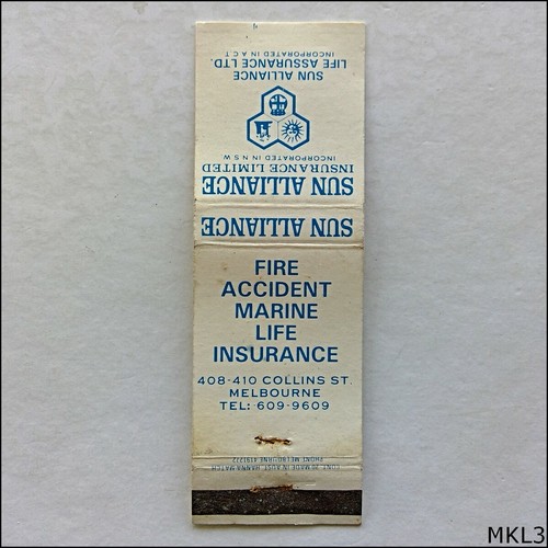 Sun Alliance Insurance Limited Melbourne 270 Years Exp. Matchbook Label ...