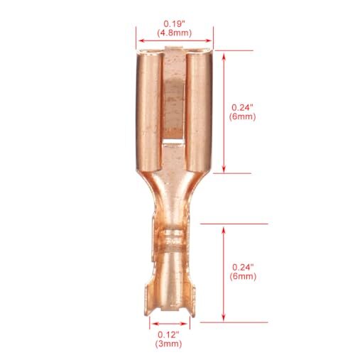 100 Pack 4.8mm Female Spade Locking Tab Non-Insulated Crimp Connectors ...