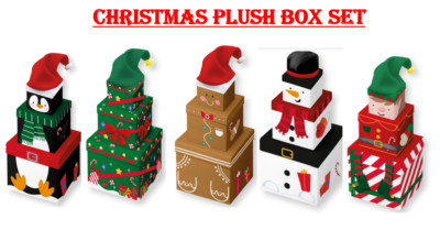 Plush Santa/Snowman/Elf Eve Gift Box Set Of 3 Stacking Nesting Storage ...