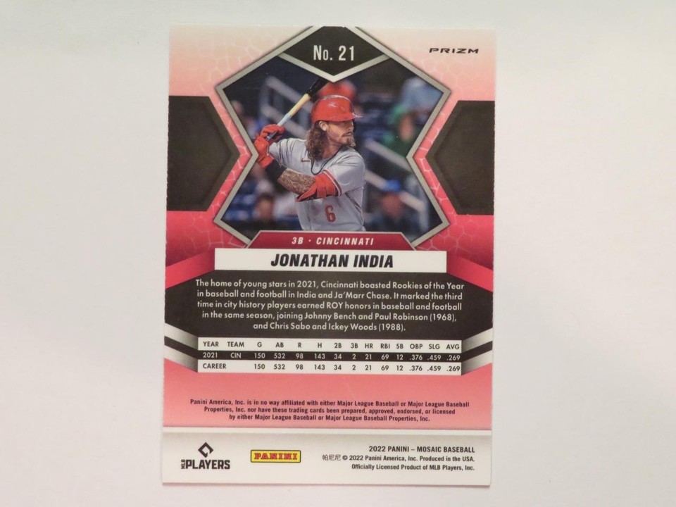2022 Panini Mosaic Baseball Jonathan India Orange Reactive Prizm Card ...