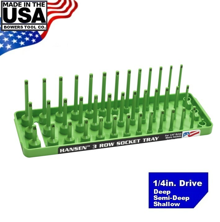Hansen 1/4" Socket Tray Organizer Holder 3 Row Metric MM Shallow Semi ...