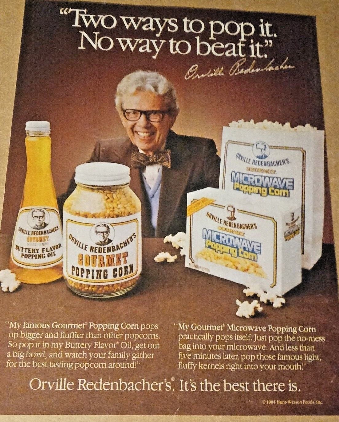 1985 print ad -Orville Redenbacher's popcorn popping corn Hunt-Wesson ...