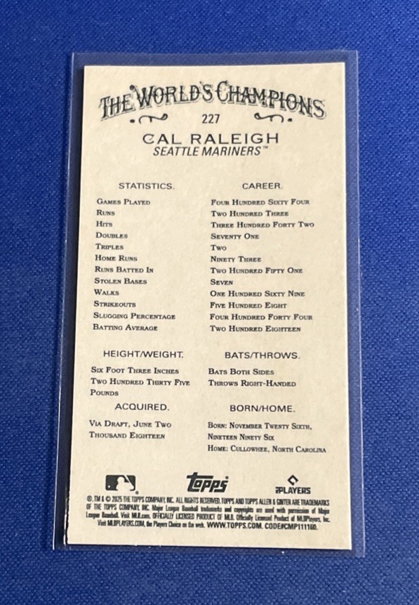 2025 Topps Allen and Ginter Mini #227 Cal Raleigh Seattle Mariners | eBay