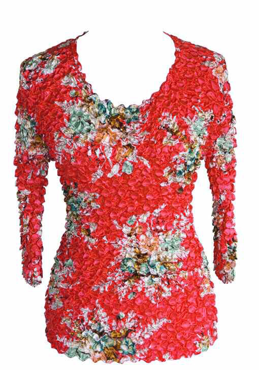 Women's Popcorn Blouse Long Sleeve Floral Print Top Expandable One Size ...