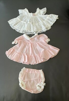VTG Bryan Dress Girl 0-3 M Apron Pinafore Lace Pink Stripes Bloomers ...