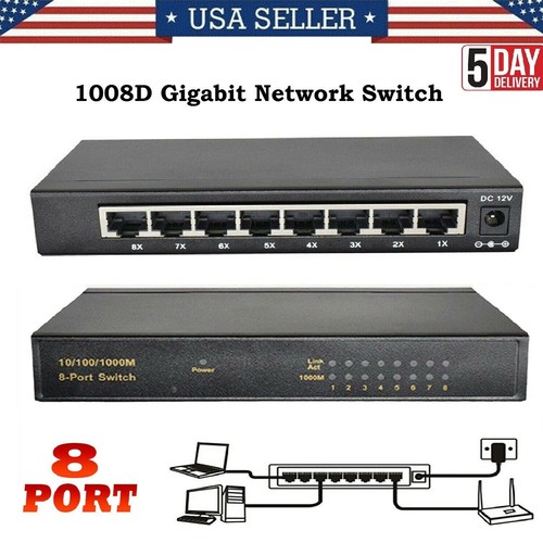 8-Port Network Hub Desktop or Wall Mount Gigabit Ethernet Unmanaged ...