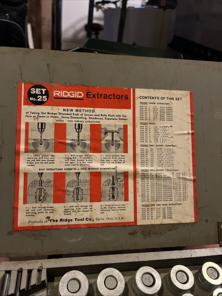 Ridgid 35590 Model 25 Screw and Pipe Extractor Set Vintage Tools ...