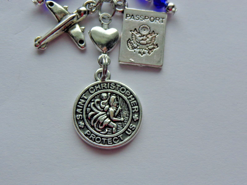 SAINT CHRISTOPHER PASSPORT AIRPLANE TRAVELLER KEY CHAIN BAG CHARM PURSE ...