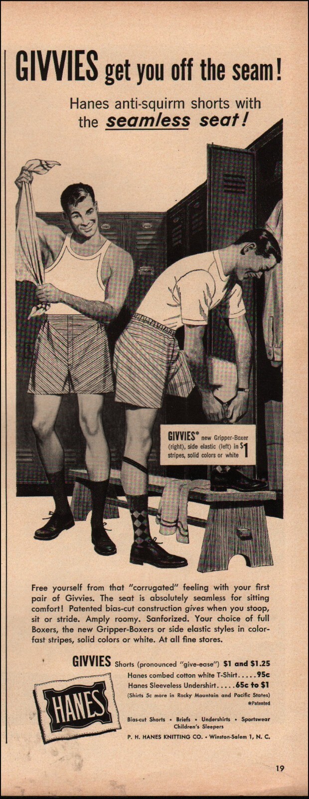 1950 Vintage ad HANES retro boxer underwear fashion Locker Room shoes ...