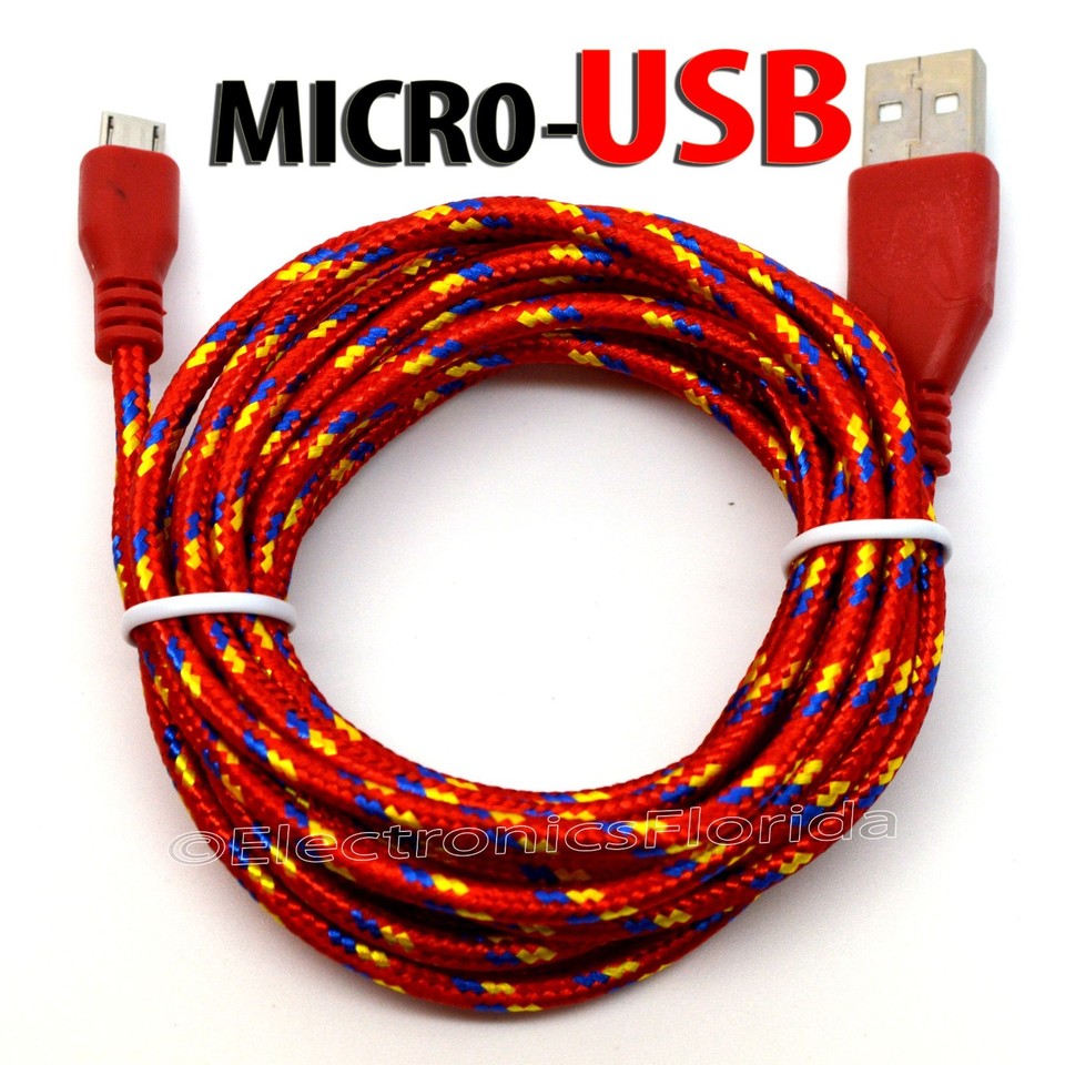 LOT Braided Micro usb data sync cable cord 3,5,10 FT for Android Cell ...
