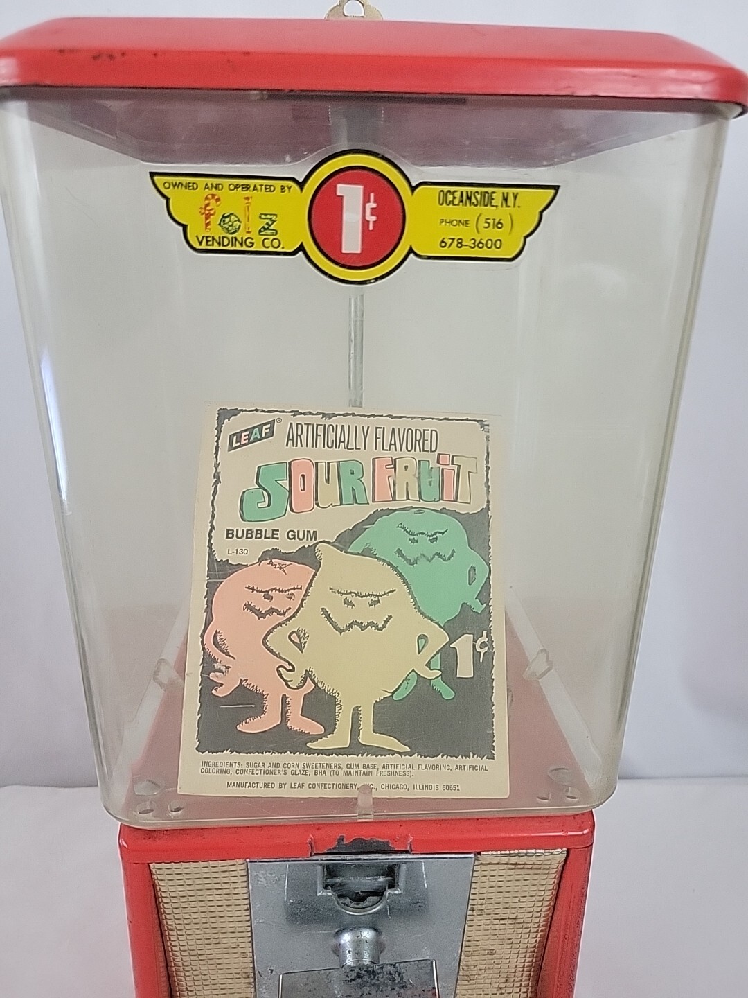 Vintage Folz 1 Cent Gumball Machine Red Working With Key & Vending Card ...