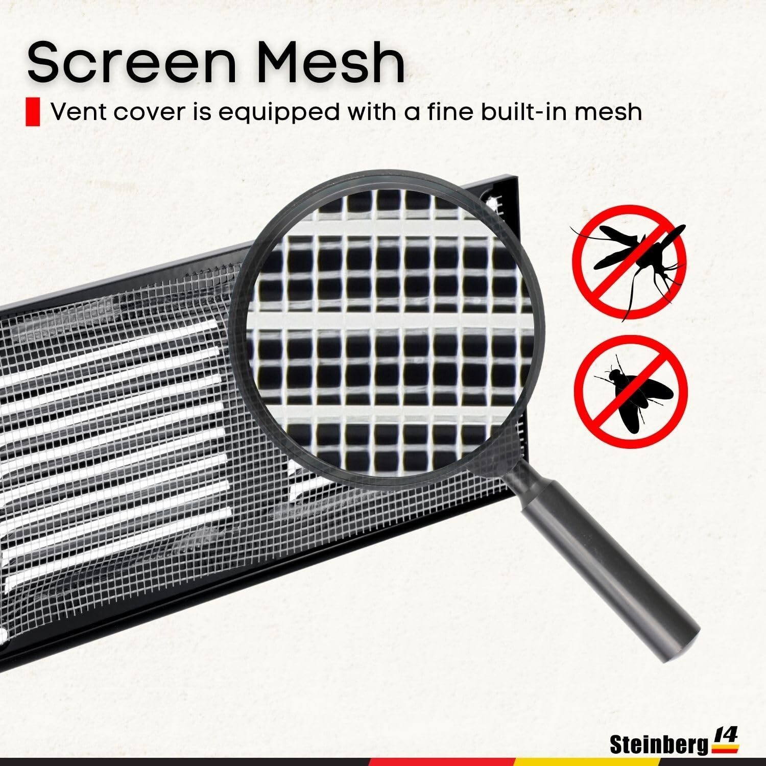 Black 14x2 Inch Return Air Grille Vent Cover With Bug Screen Steel Wall ...