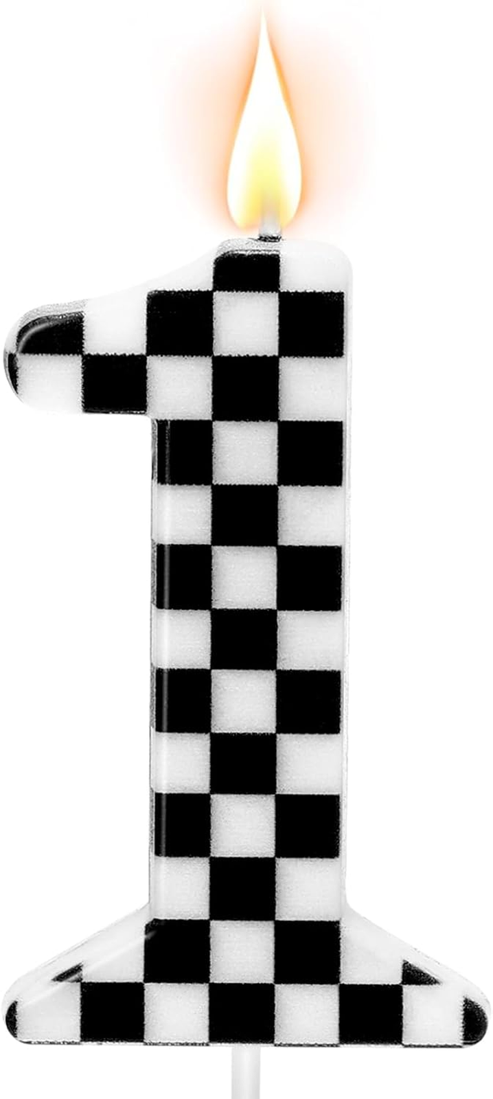 Racing Car Themed Birthday Candles, Number 1 Checkered Candles, Black ...