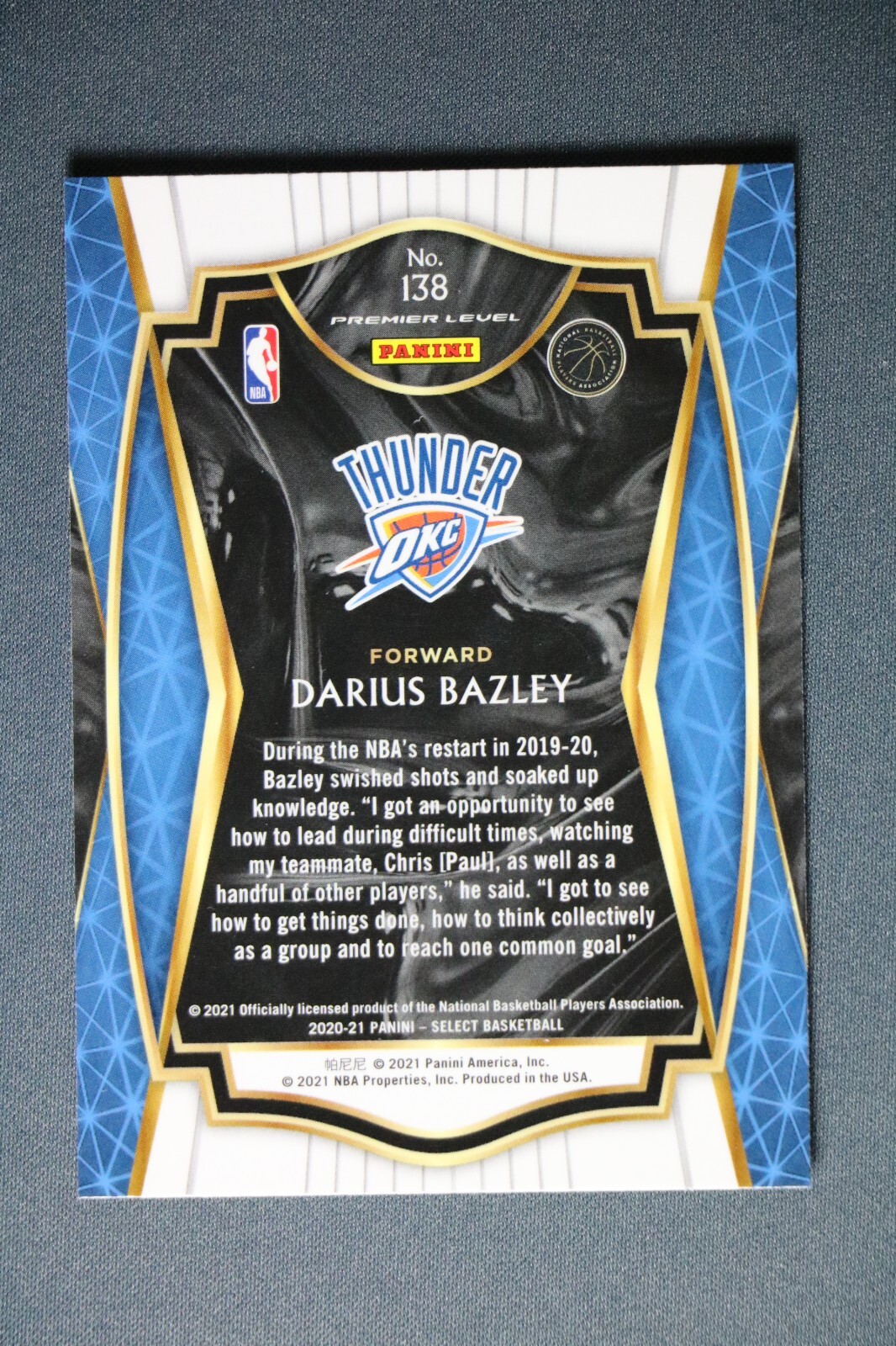 2020-21 Panini Select - Premier Level #138 Darius Bazley for sale ...