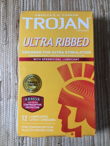 Trojan Ultra Ribbed Premium Quality Silky Smooth Lubricated Condoms 12 ...