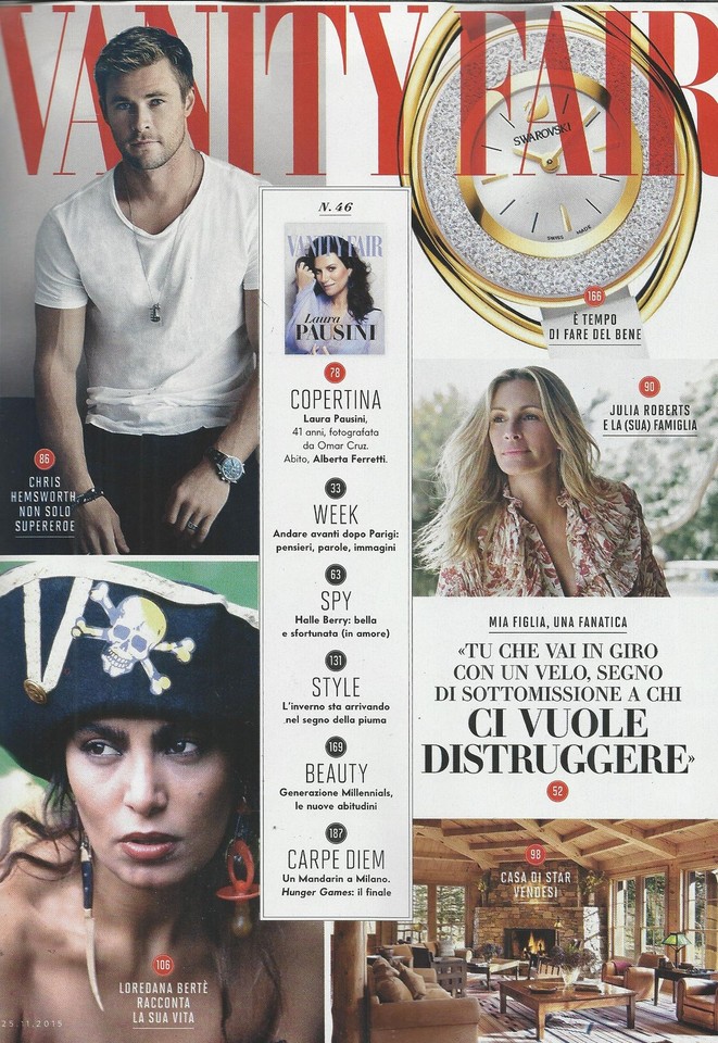 Vanity Fair Magazine Laura Pausini Julia Roberts Chris Hemsworth Bobo ...