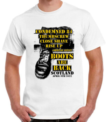 Boots Are Back - white Gig T-shirt Oi! Skinhead Condemned 84 Thumbscrew ...