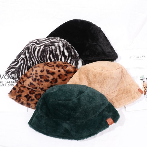Hairy Leopard Hats Warm Vacation Cap Solid Thickened Winter Bucket Hat ...