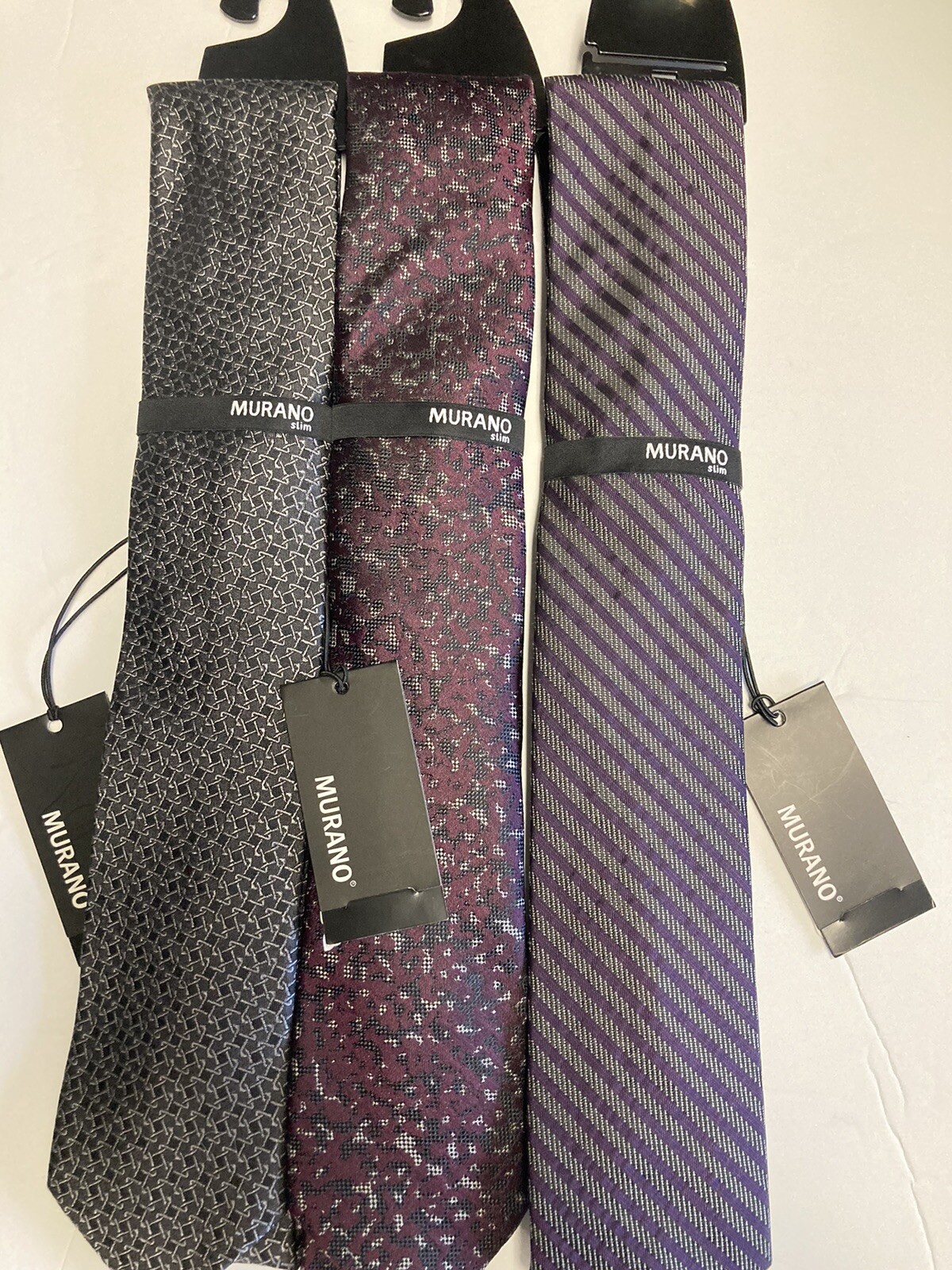 New Lot of 3 Murano Ties Neckties Gray Wine Purple Stripe Slim | eBay