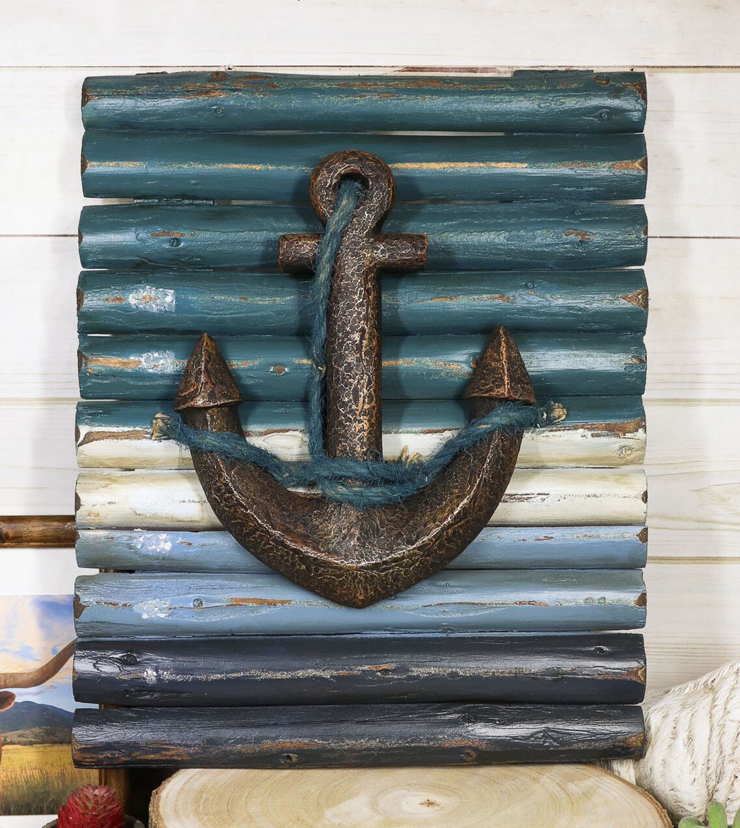 Nautical Anchor On Rustic Wood Vintage Style Beach
