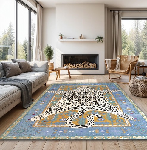 Handmade Lazy Leopard Tufted Wool Area Rug | Soft Plush Carpet for ...